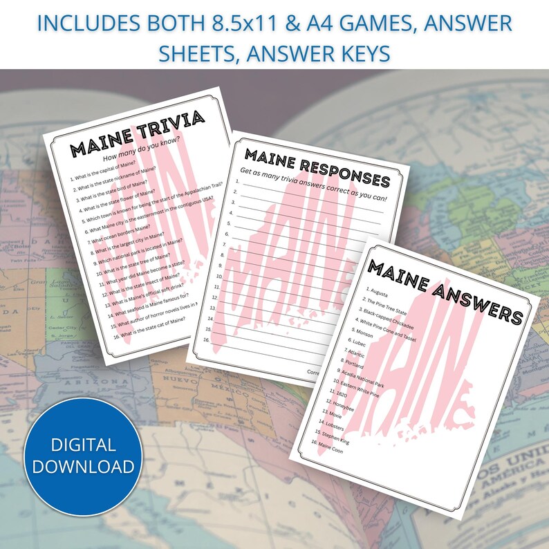 Maine State Trivia Game Printable, Fun Maine Facts Quiz for Family Game ...