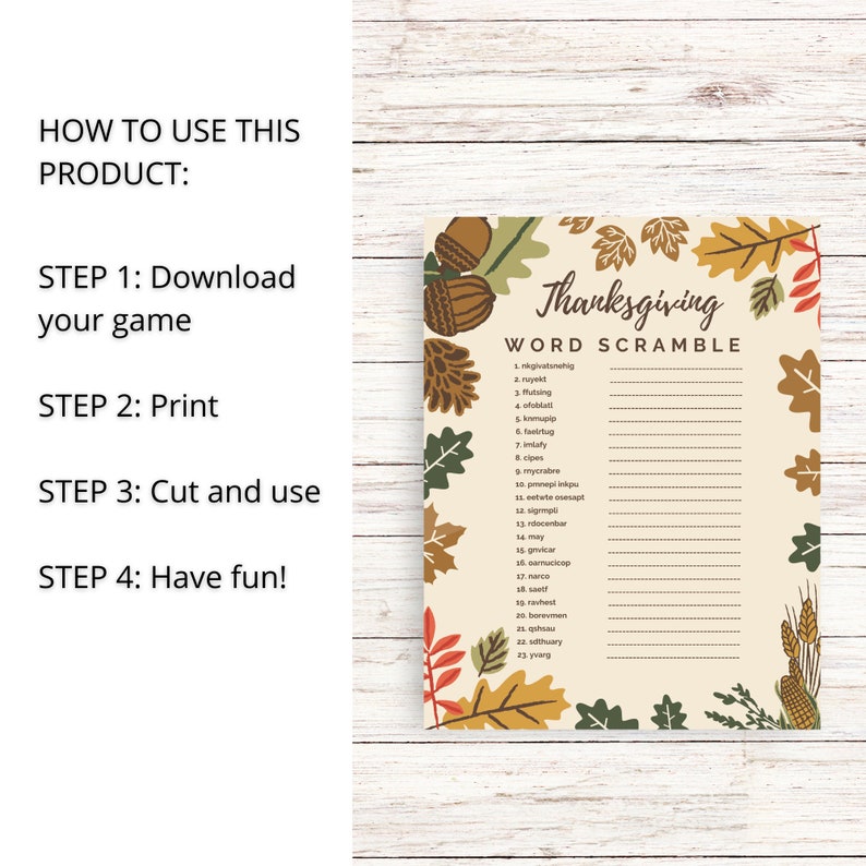 Thanksgiving Word Scramble Game, Printable PDF (instant Download) - Etsy