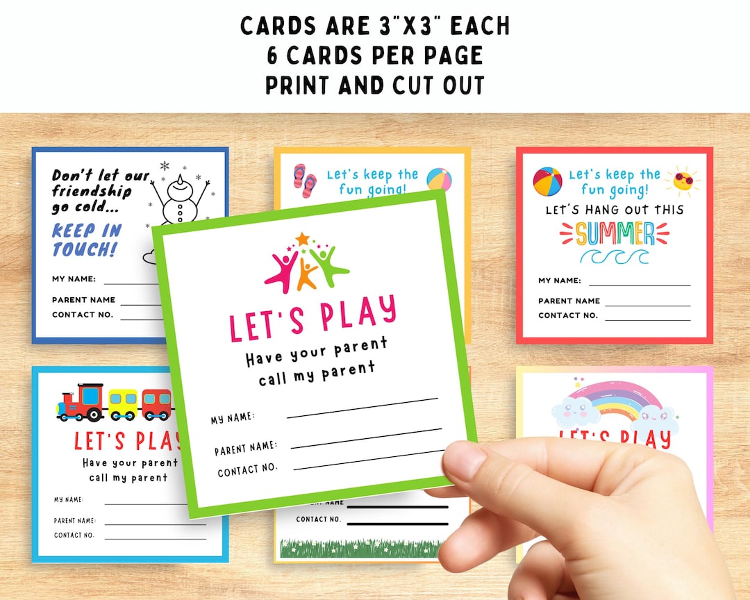 Kids Playdate Contact Cards, End of Year, Summer Birthday (instant ...