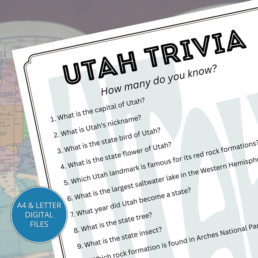 Utah State Trivia Game Printable, Fun Utah Facts Quiz for Family Game ...