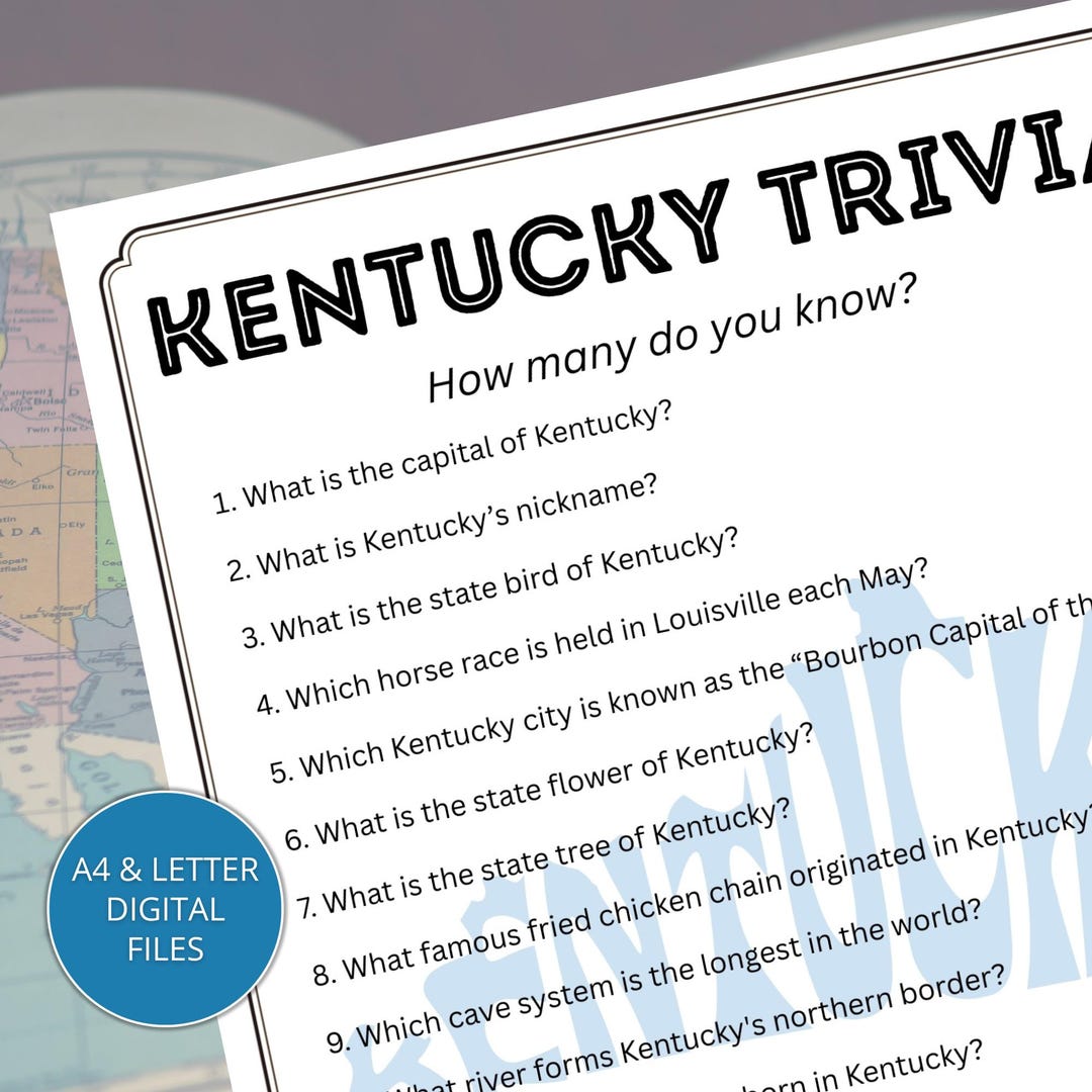 Kentucky Trivia Game Printable, Bluegrass State Facts Quiz, Kentucky ...