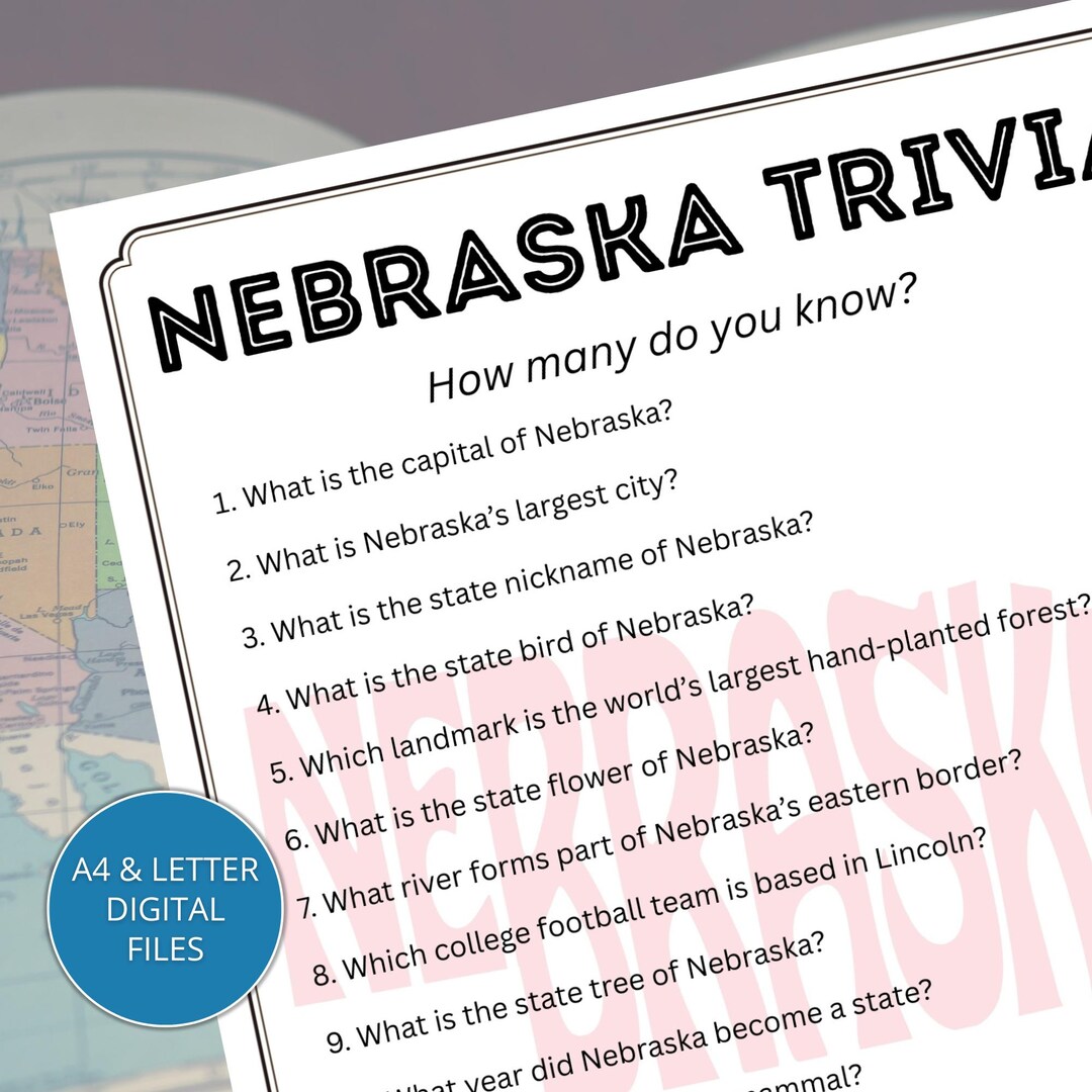 Nebraska State Trivia Game Printable, Fun Nebraska Facts Quiz for ...