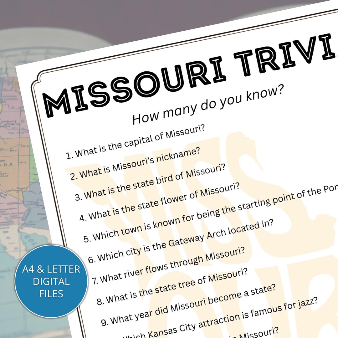 Missouri Trivia Game Printable, Show-me State Facts Quiz for Kids ...