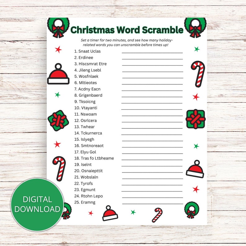 Christmas Word Scramble Digital Printable - Etsy