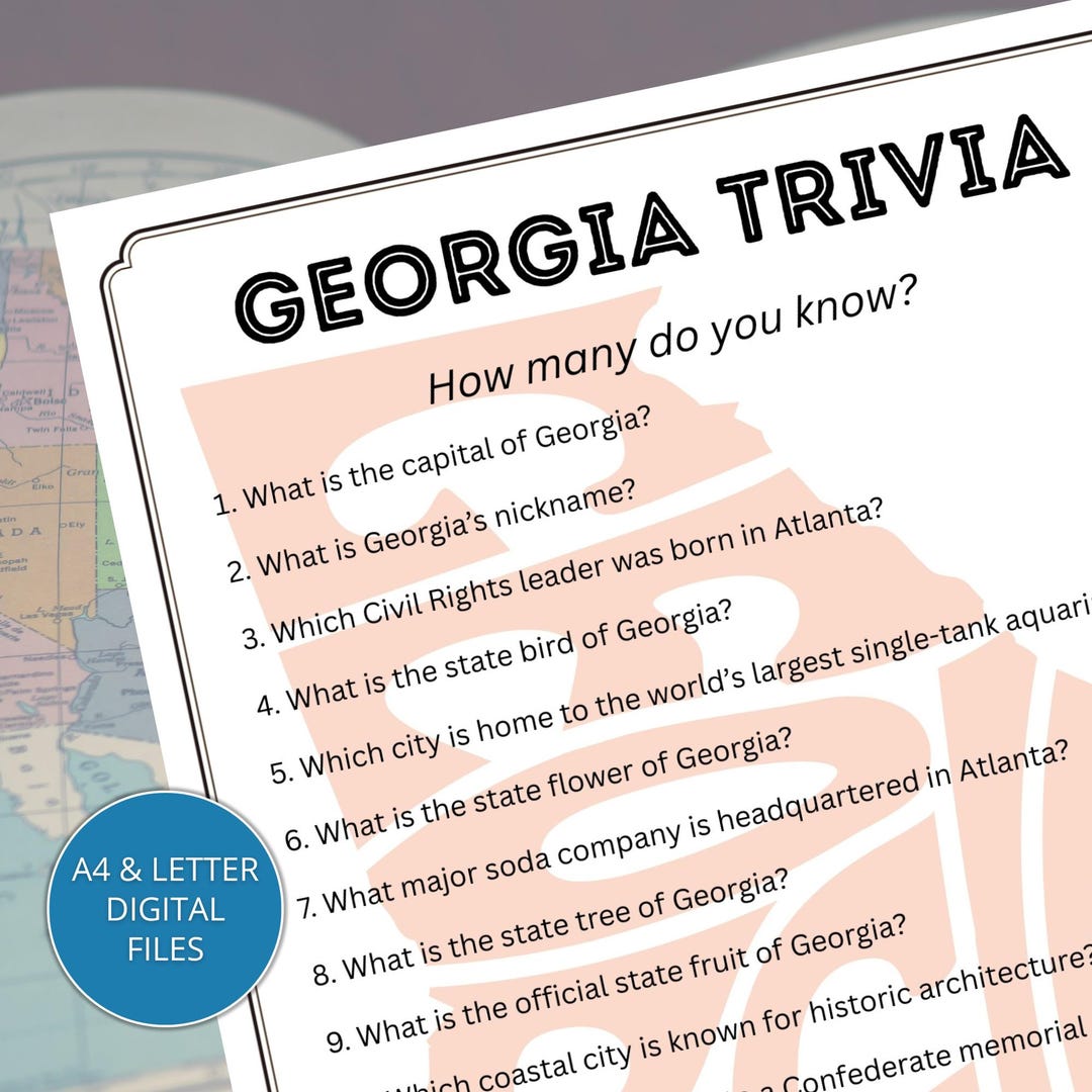 Georgia Trivia Game Printable, Fun Georgia State Quiz for Adults & Kids ...