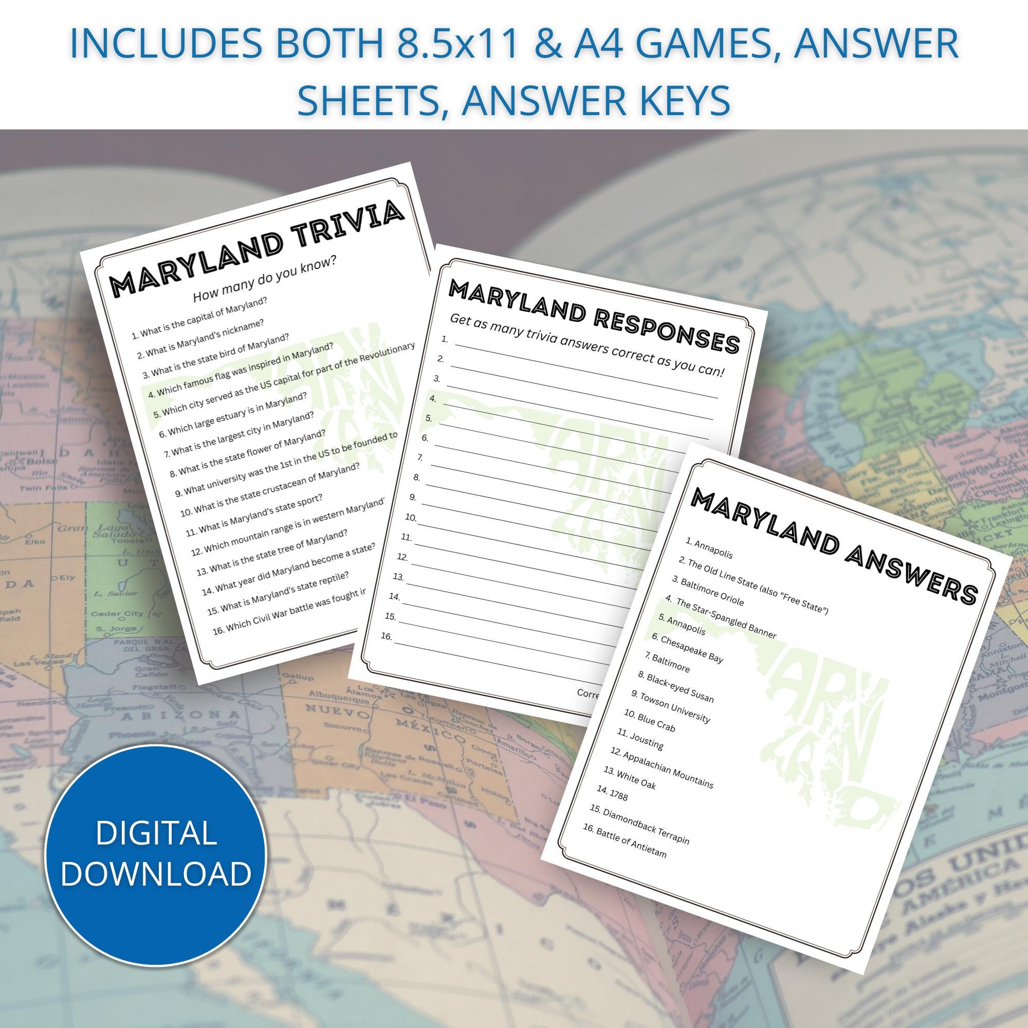Maryland State Trivia Game Printable, Fun Maryland Facts Quiz for ...