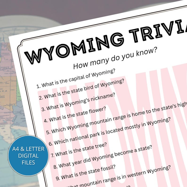 Wyoming State Trivia Game Printable, Fun Cowboy State Facts Quiz for ...