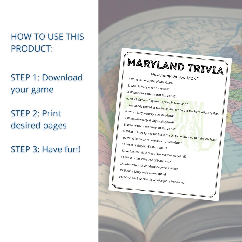 Maryland State Trivia Game Printable, Fun Maryland Facts Quiz for ...