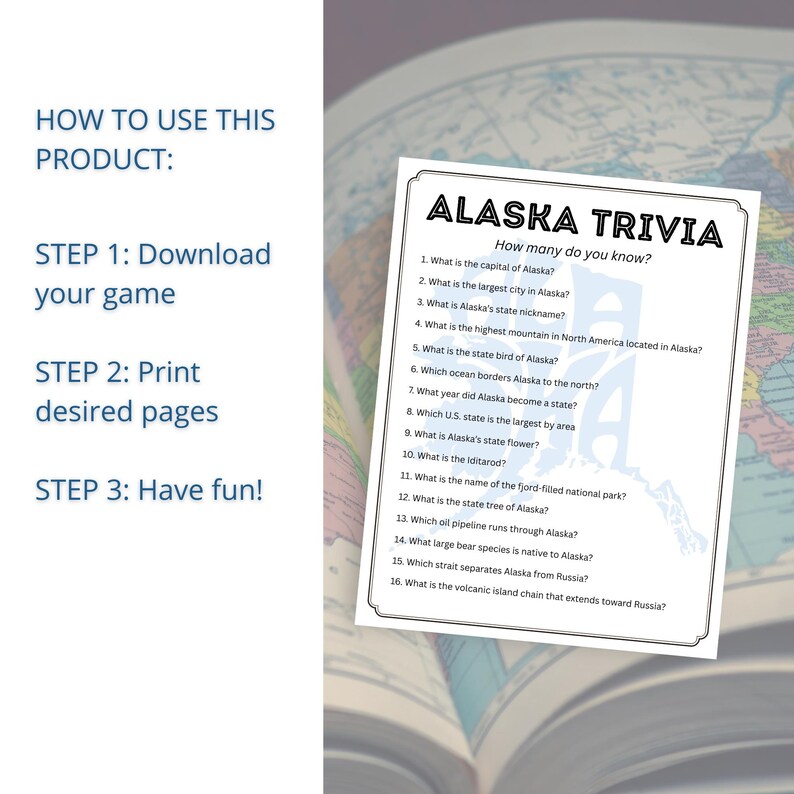 Alaska State Trivia Game Printable, Fun Alaska Facts Quiz for Family ...