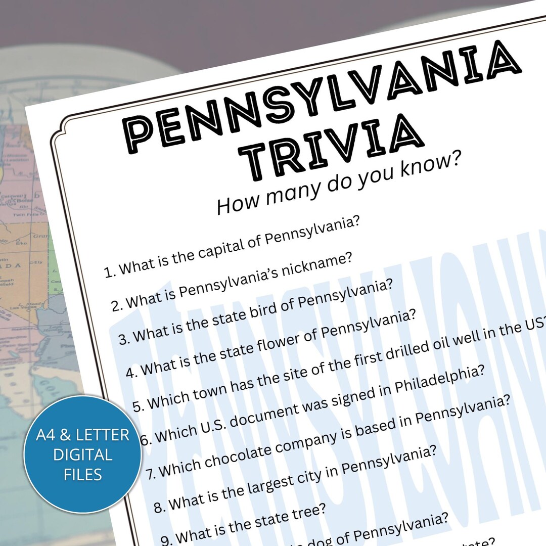 Pennsylvania State Trivia Game Printable, Fun Keystone State Quiz for ...