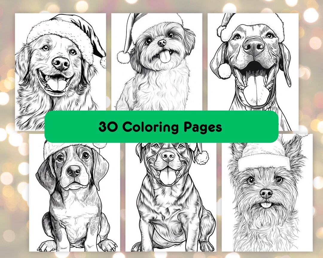 30 Christmas Dogs Coloring Sheets, Adult Christmas Coloring Book, Dog ...