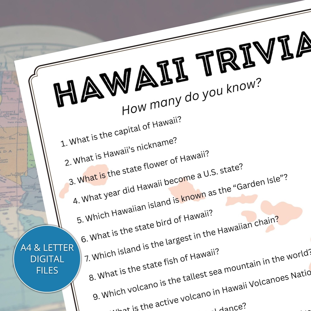 Hawaii State Trivia Game Printable, Fun Hawaii Facts Quiz for Family ...