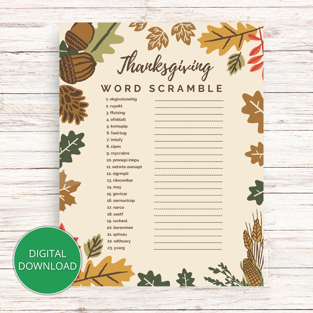 Thanksgiving Word Scramble, Thanksgiving Word Scramble Game ...