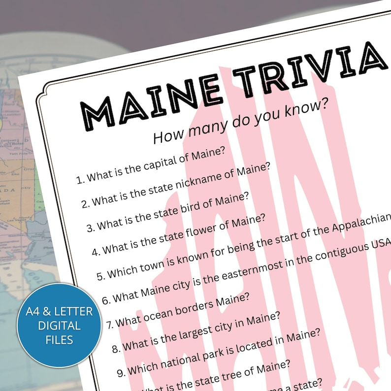 Maine State Trivia Game Printable, Fun Maine Facts Quiz for Family Game ...