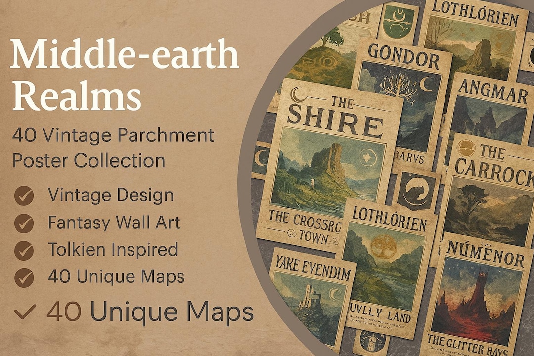 Middle Earth Map Prints | 40 Vintage Parchment Posters LOTR (digital ...