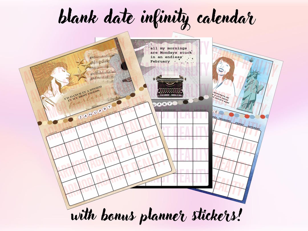 Printable Swiftie Infinity Blank Date Calendar With Planner Stickers - Etsy