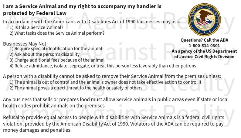 Printable ADA Service Dog Rights Information Card - Etsy