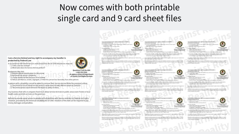 Printable ADA Service Dog Rights Information Card - Etsy