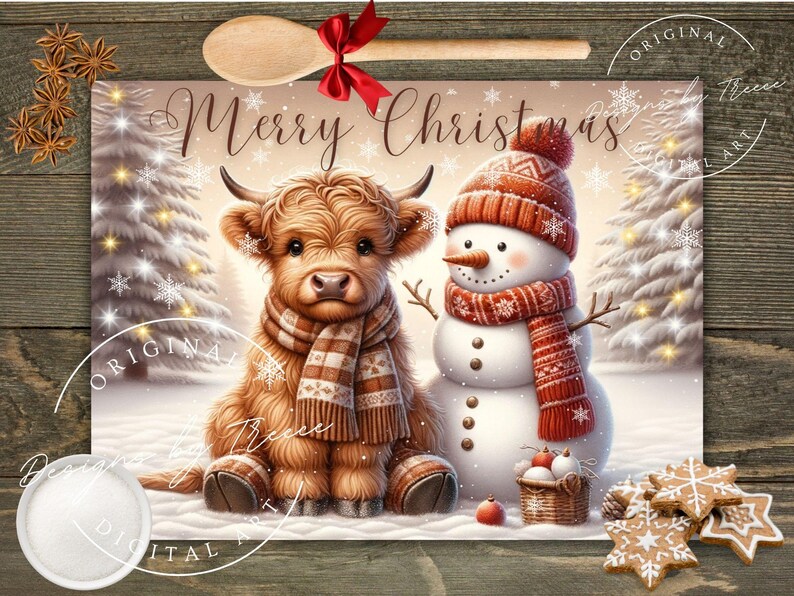 Highland Cow Snowman Sublimation Design: Christmas Kitchen Glass ...