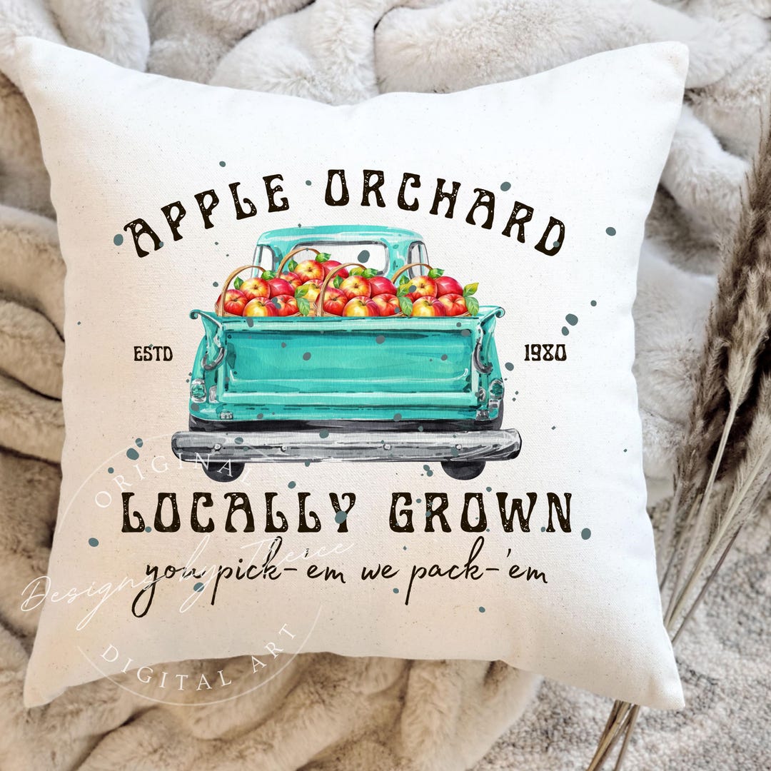 Apple Orchard Digital PNG Design, Country Farmhouse Blue Pickup Truck ...