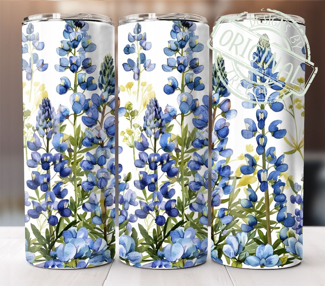 Watercolor Texas Bluebonnet II Seamless 20 Oz Skinny Floral Tumbler ...