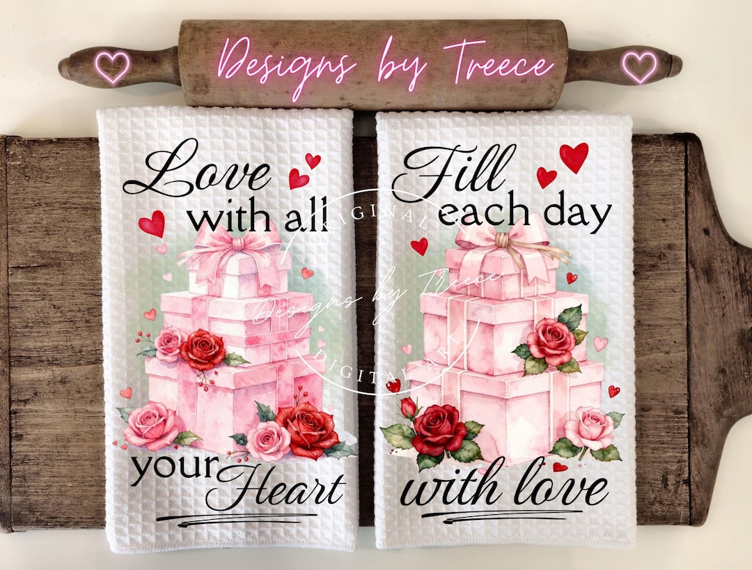 Pink Gift Stack Valentine Towel PNG Bundle | Farmhouse Love Kitchen ...