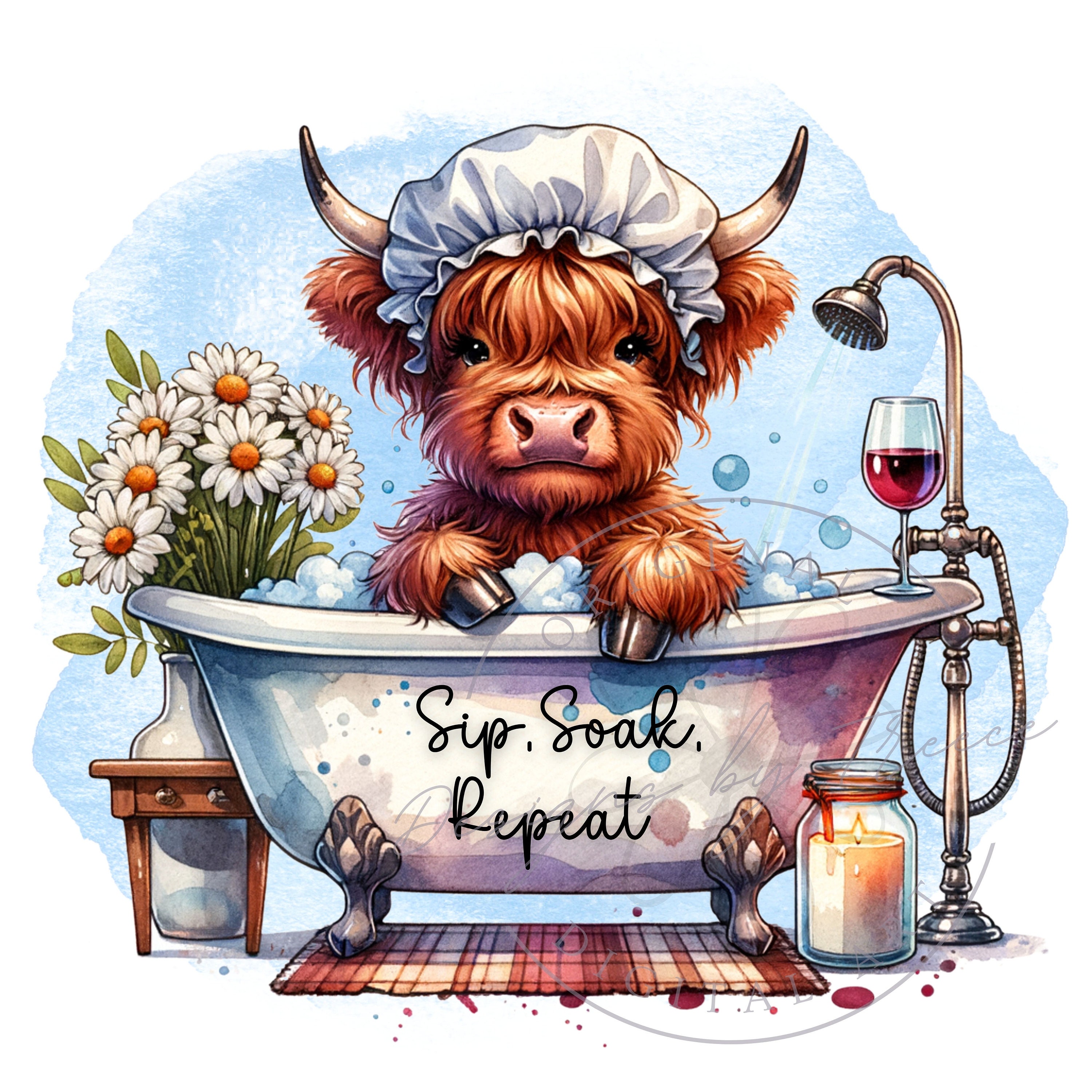 Highland Cow Bathroom Bathtub Sublimation, Funny Digital Art Designs ...