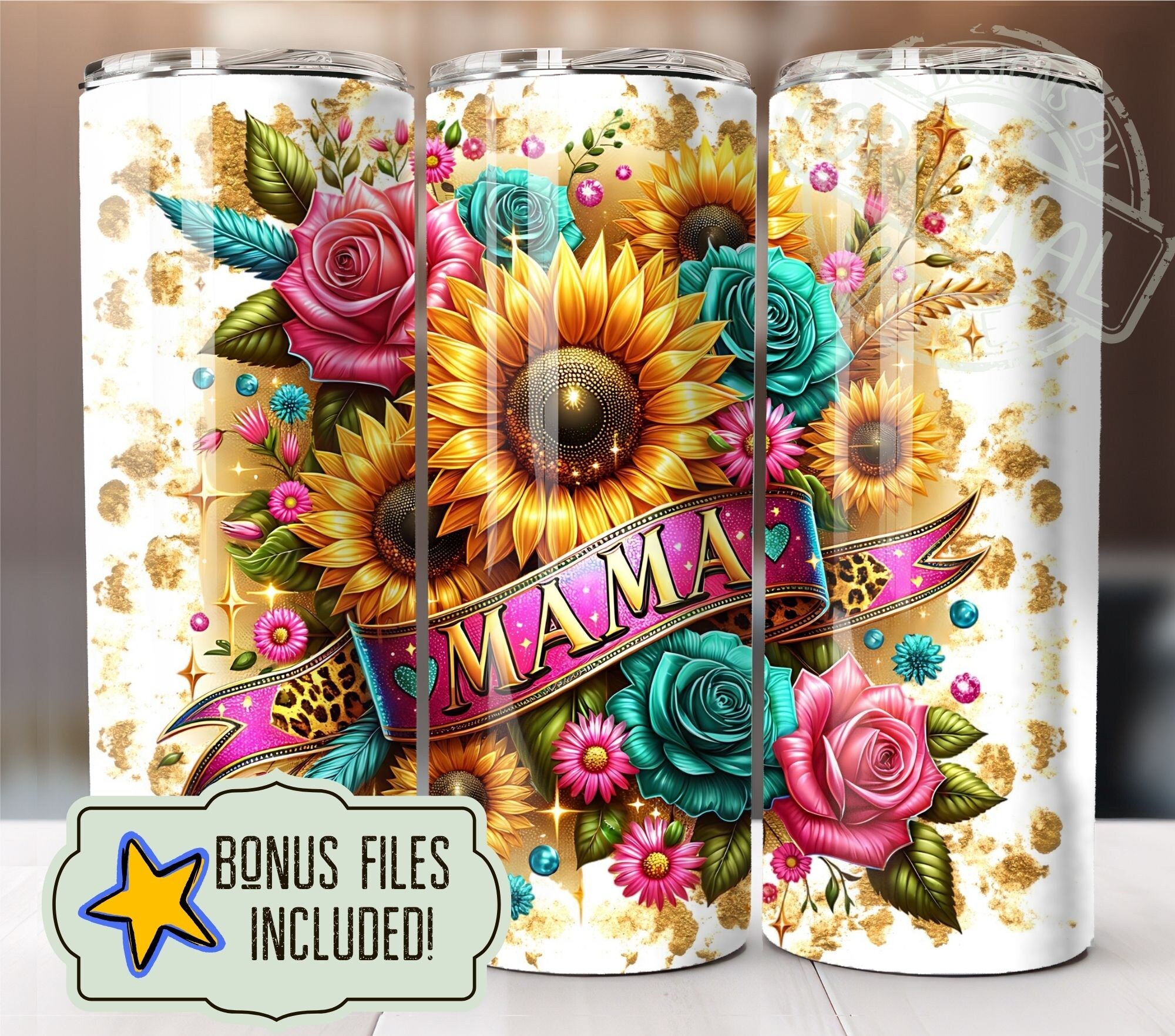 Mama, Mother's Day, Mom, Gold Floral Sparkle 20 Oz Skinny Floral ...