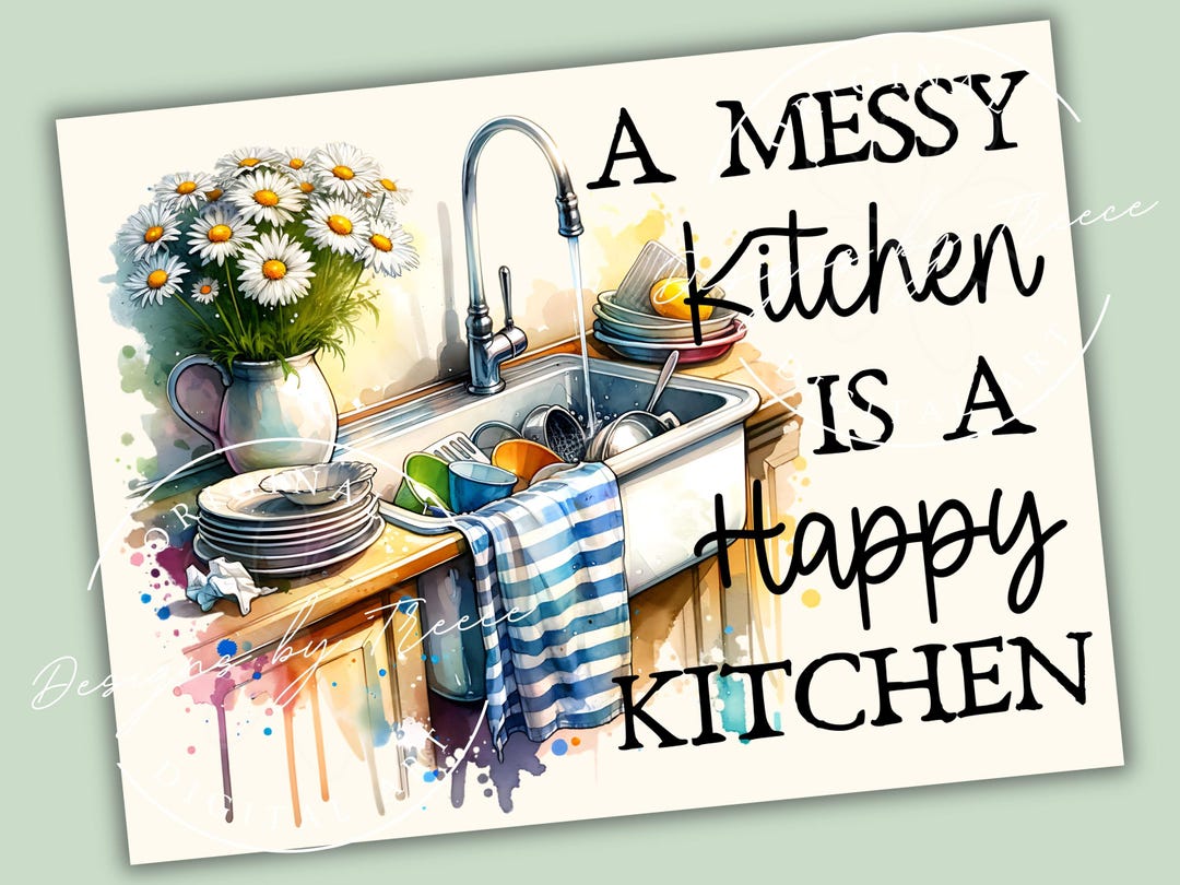 Messy Kitchen Happy Kitchen PNG | Farmhouse Glass Cutting Board ...