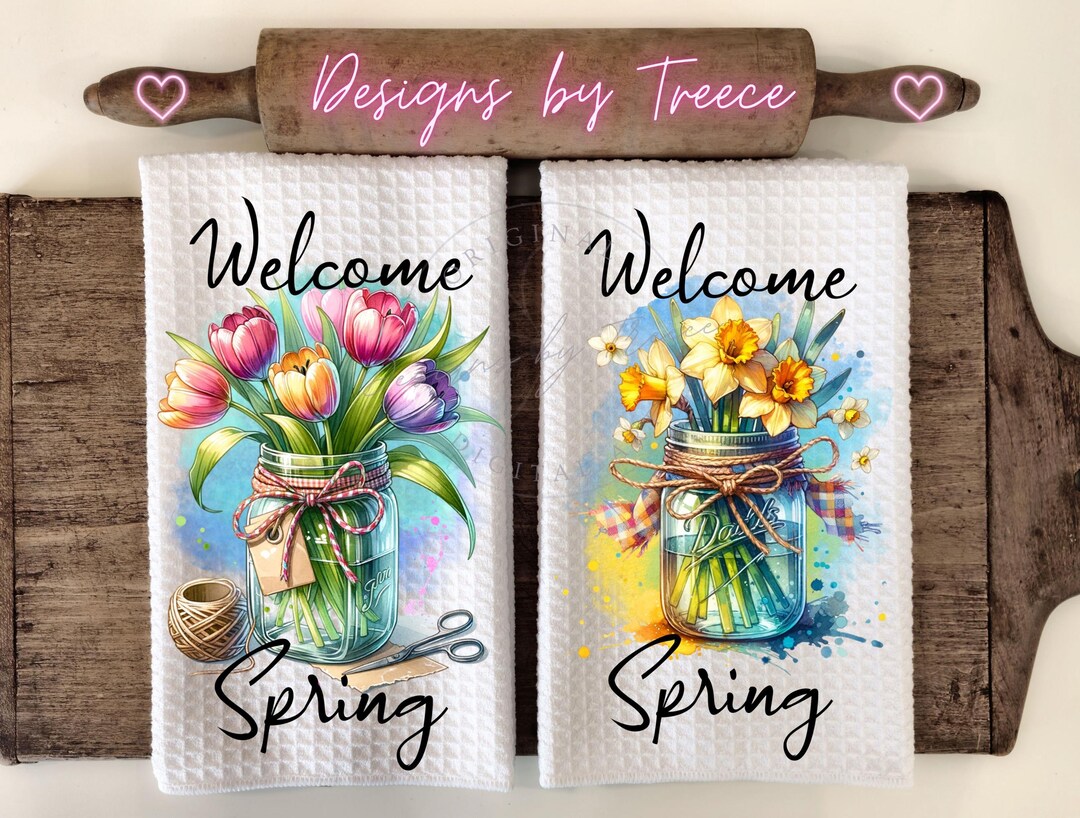 Spring Tulips & Daffodils Kitchen Towel Apron Sublimation Design ...