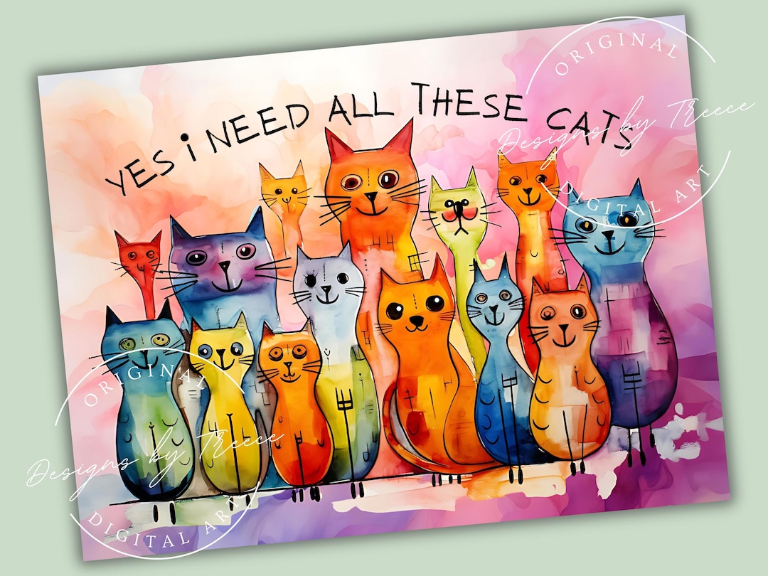 Yes I Need All These Cats PNG | Funny Cat Lover Glass Cutting Board ...