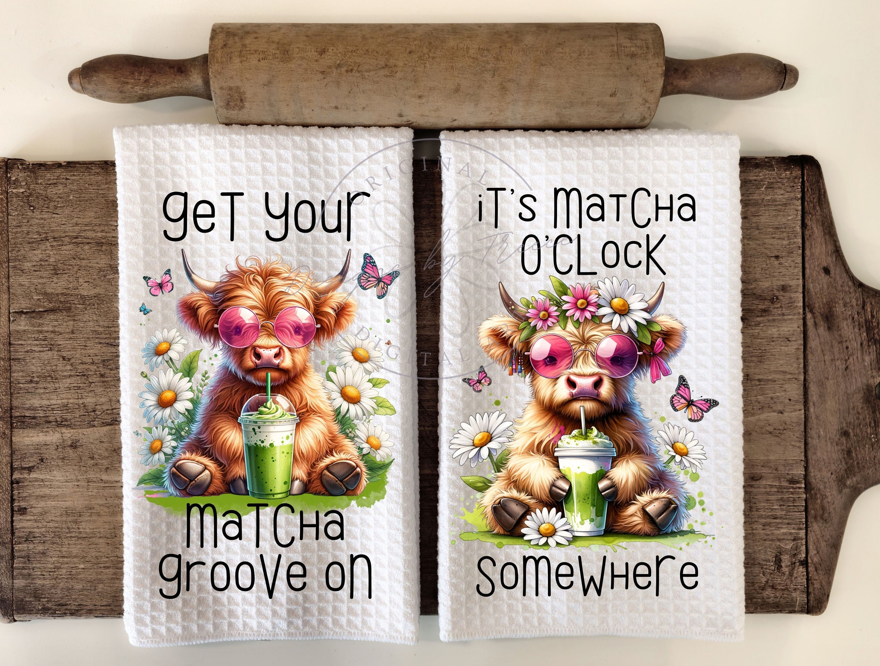 Matcha Latte Highland Cow Country Kitchen Towel Apron Sublimation ...