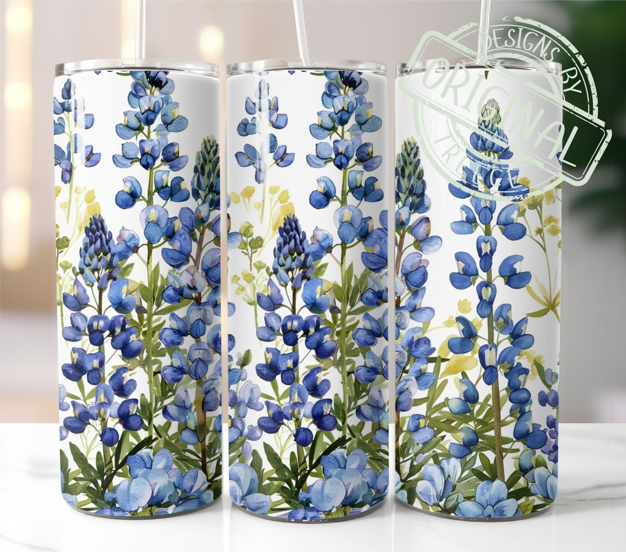 Watercolor Texas Bluebonnet II Seamless 20 Oz Skinny Floral Tumbler ...