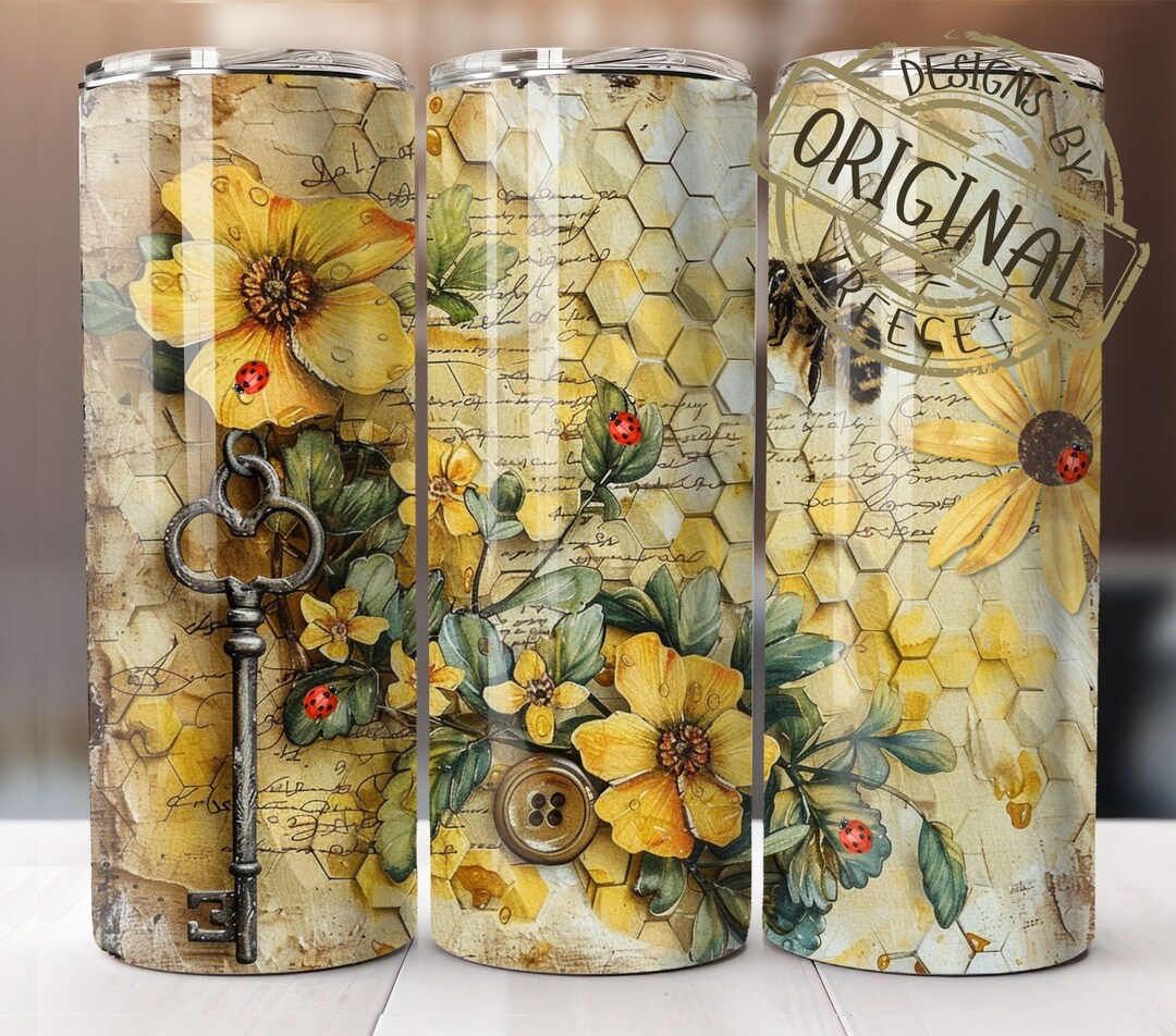 Bumble Bee Ladybug Art Vintage Decoupage Style | Scrapbook Theme | 20oz ...
