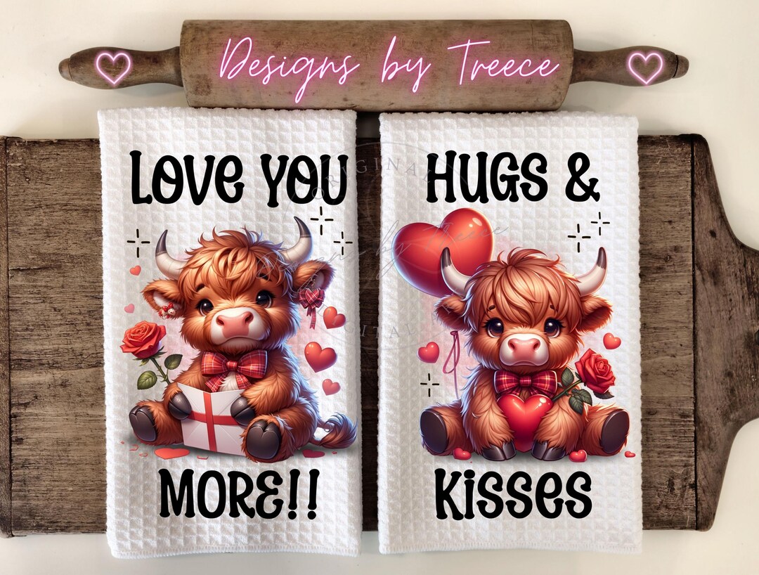 Valentine Cow Towel PNG | Love You & Hugs Sublimation Designs - Etsy