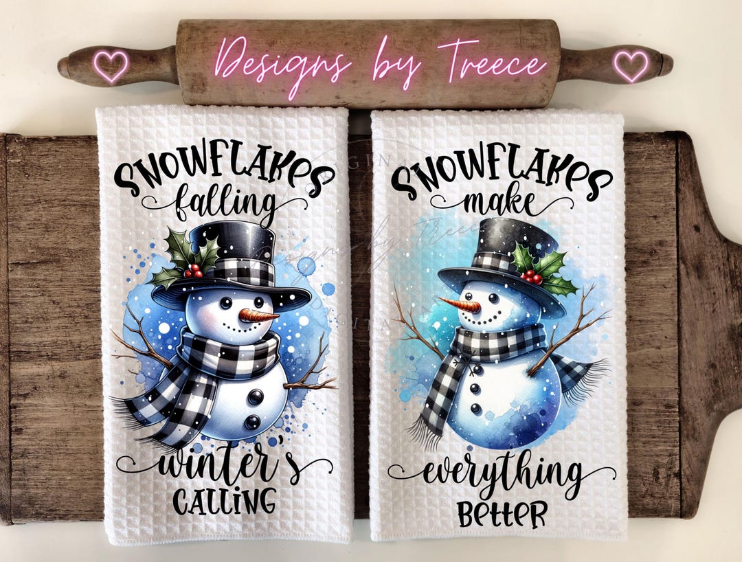 Snowman Snowflakes Fall Winter's Calling Kitchen Hand Towel Apron ...
