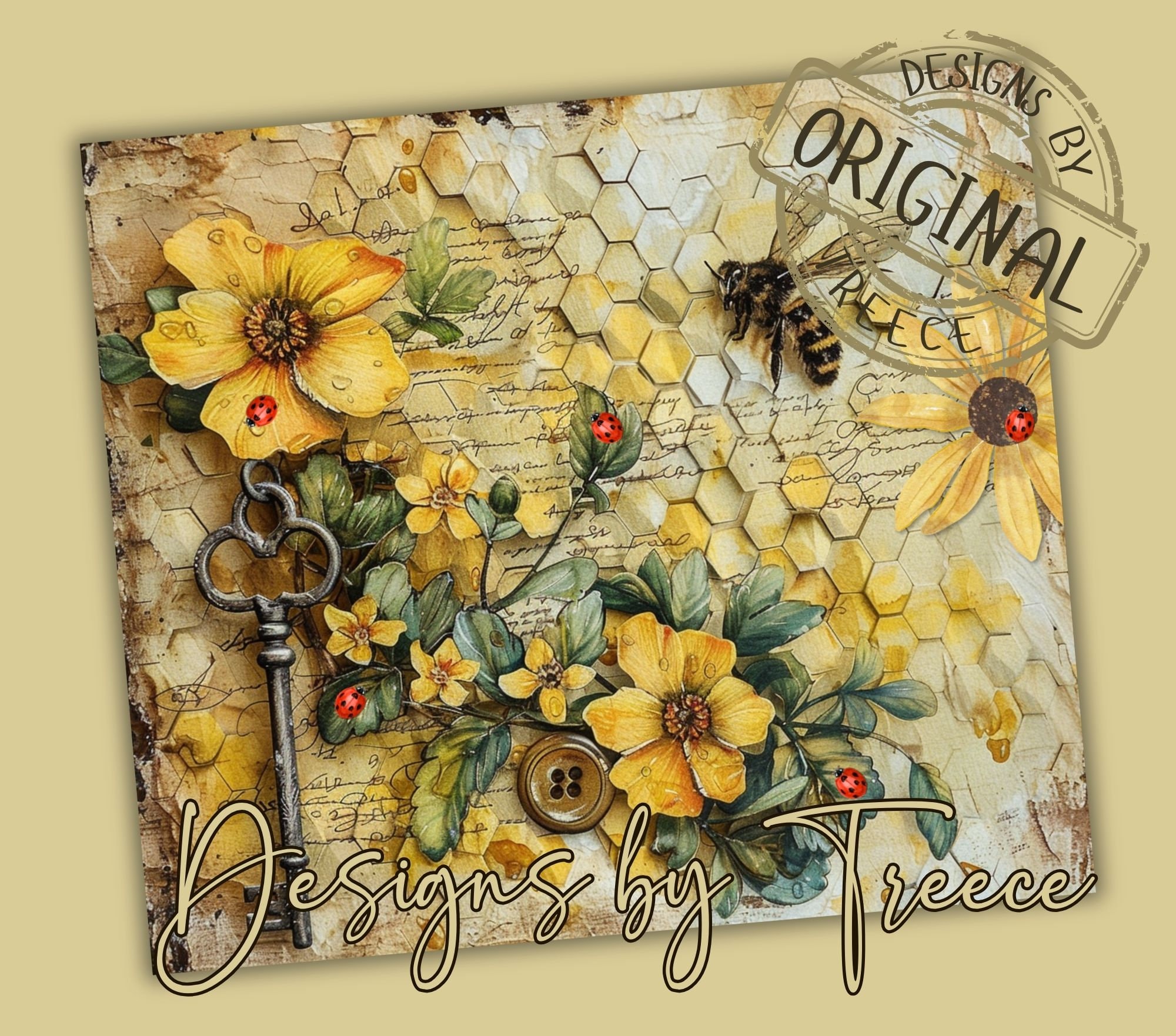 Bumble Bee Ladybug Art Vintage Decoupage Style | Scrapbook Theme | 20oz ...
