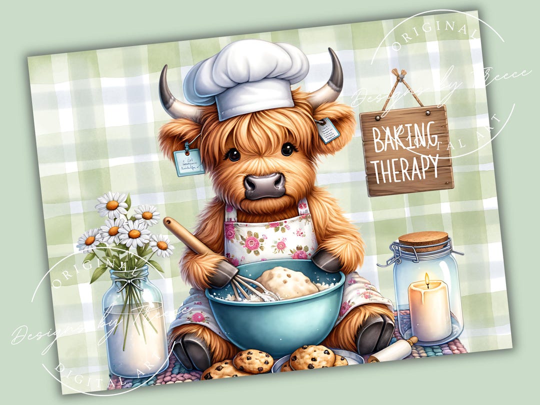 Highland Cow Baking Therapy PNG, 16x12 Glass Cutting Board Design ...