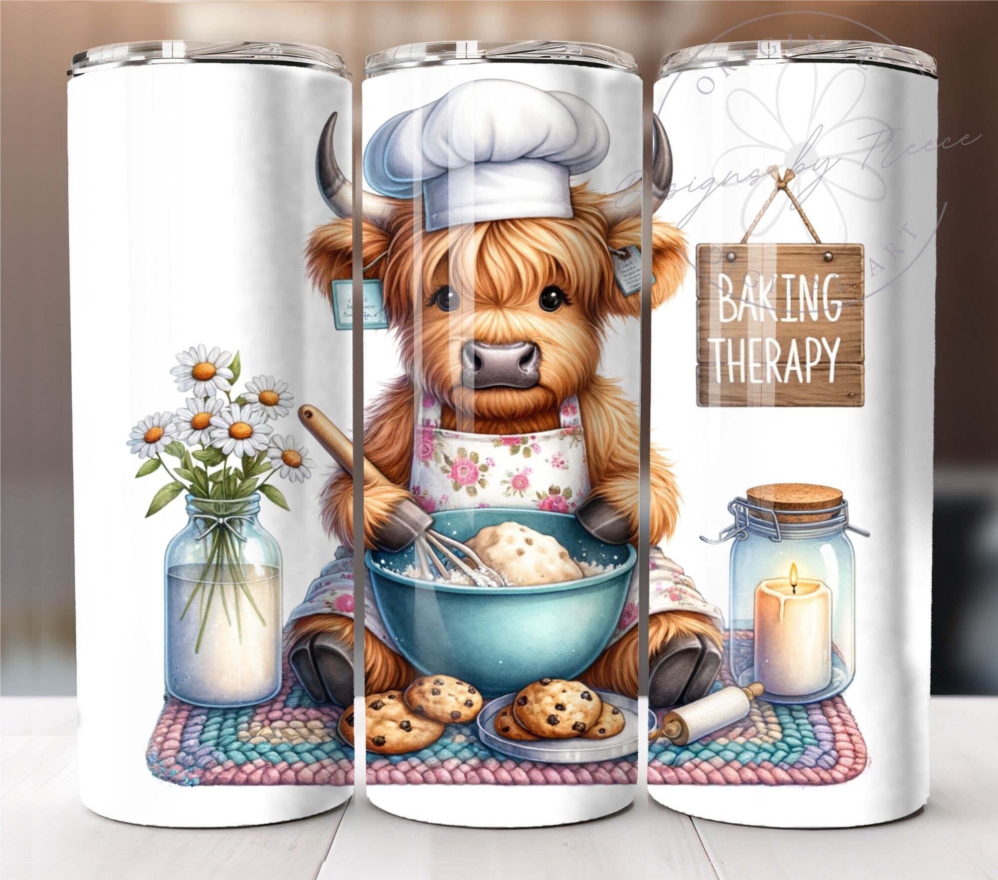 Highland Cow Baking Therapy | Baker Chef - Cookies | 20oz Tumbler Wrap ...