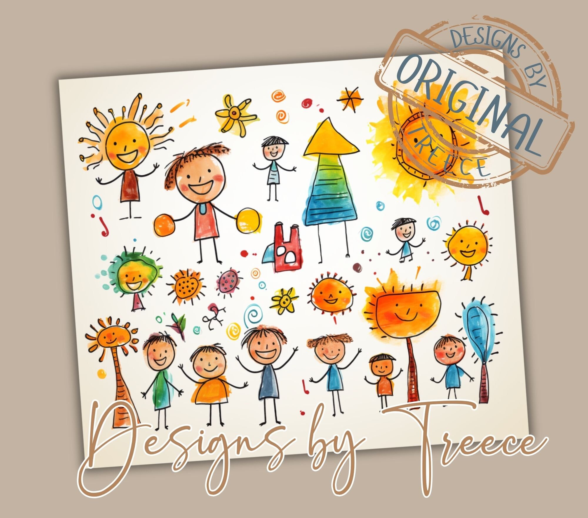 Random Stick Figures Kids Children Whimsical Funny Cute Sketch Design ...