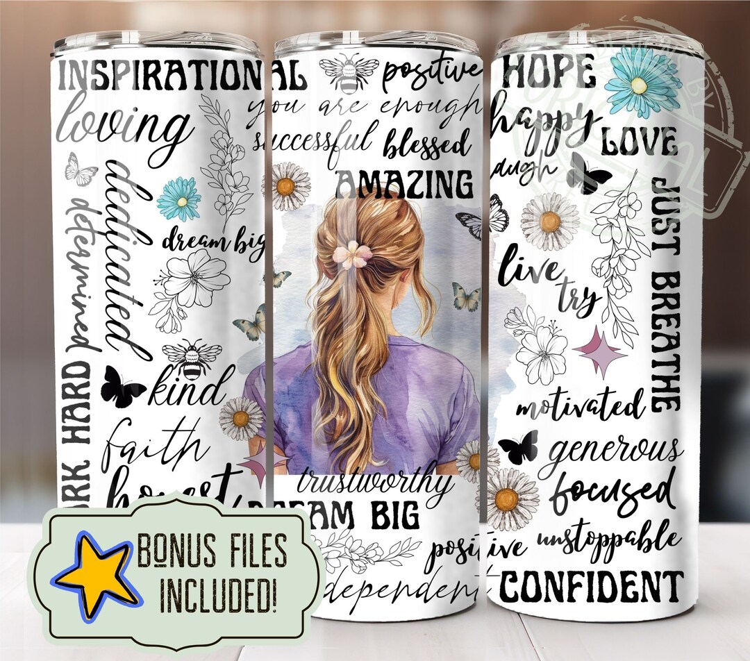 Positive Affirmations Tumbler Wrap: Dark Blonde Woman, Floral Art Deco ...
