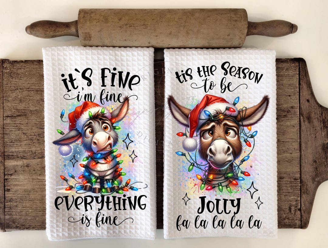 Donkey Tangled in Christmas Lights Kitchen Towel PNG (digital Download ...