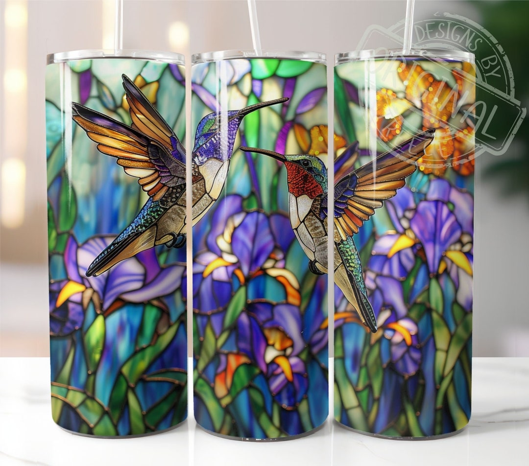 Hummingbird Stained Glass | 3D Iris Garden Graphic Design | 20oz ...