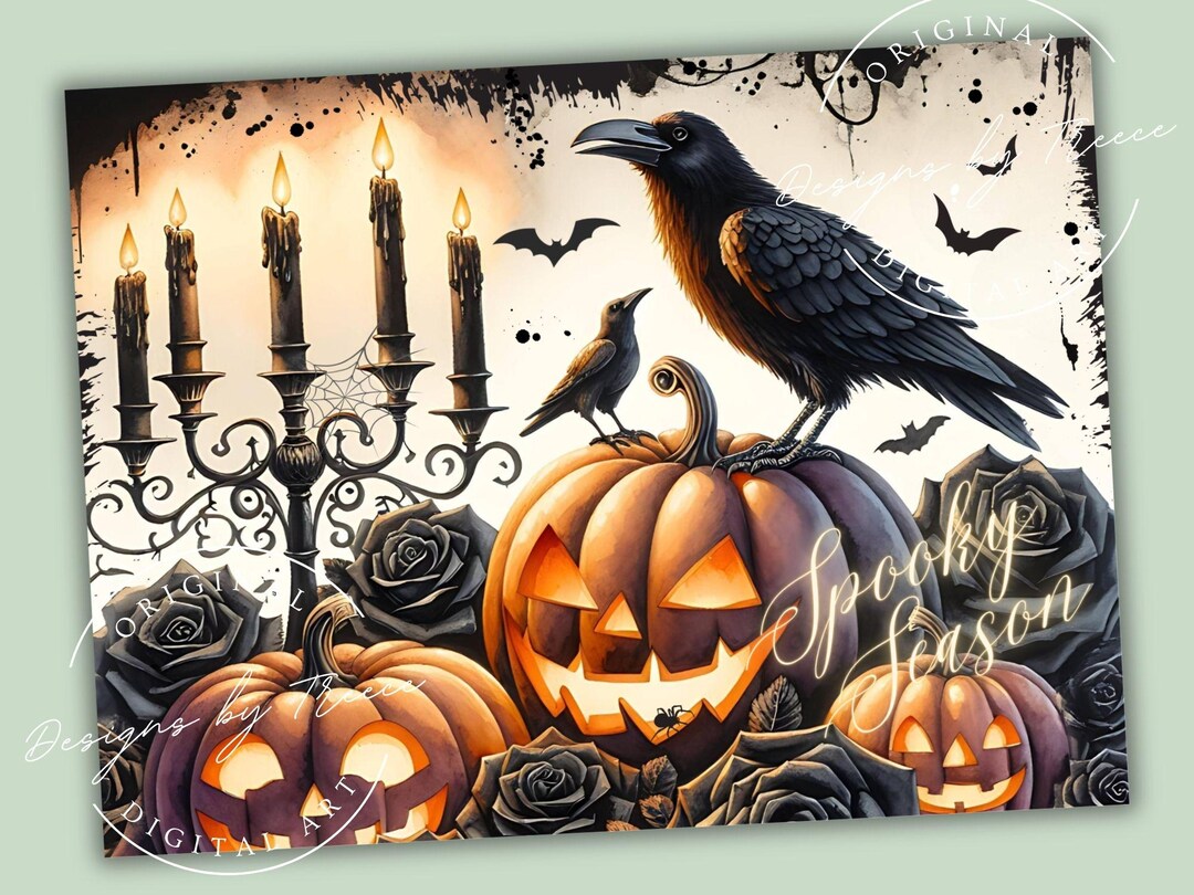 Halloween Crow Cutting Board Sublimation Design: Spooky Pumpkins, Bats ...