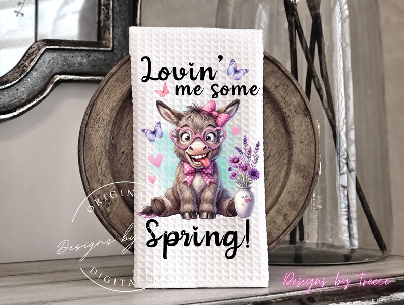 Spring Southern Donkey Kitchen Towel PNG | Cute Farmhouse Animal ...