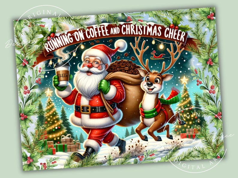 Santa Coffee Kitchen Glass Cutting Board Sublimation Design: Christmas ...