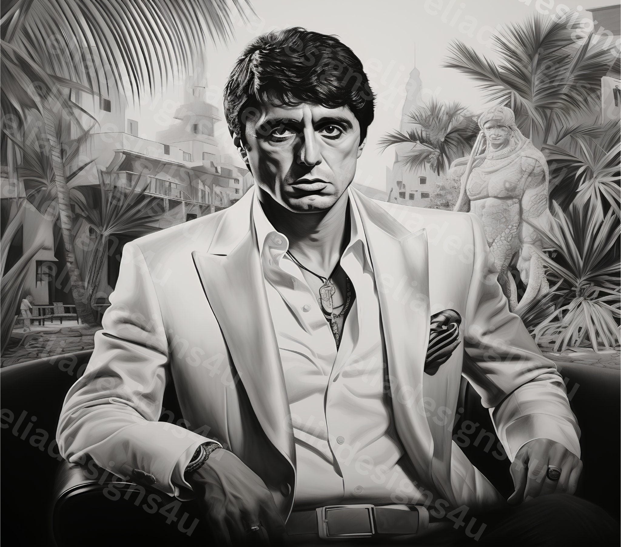 Scarface Black and White Custom Digital Art Design 20 Oz Sublimation ...