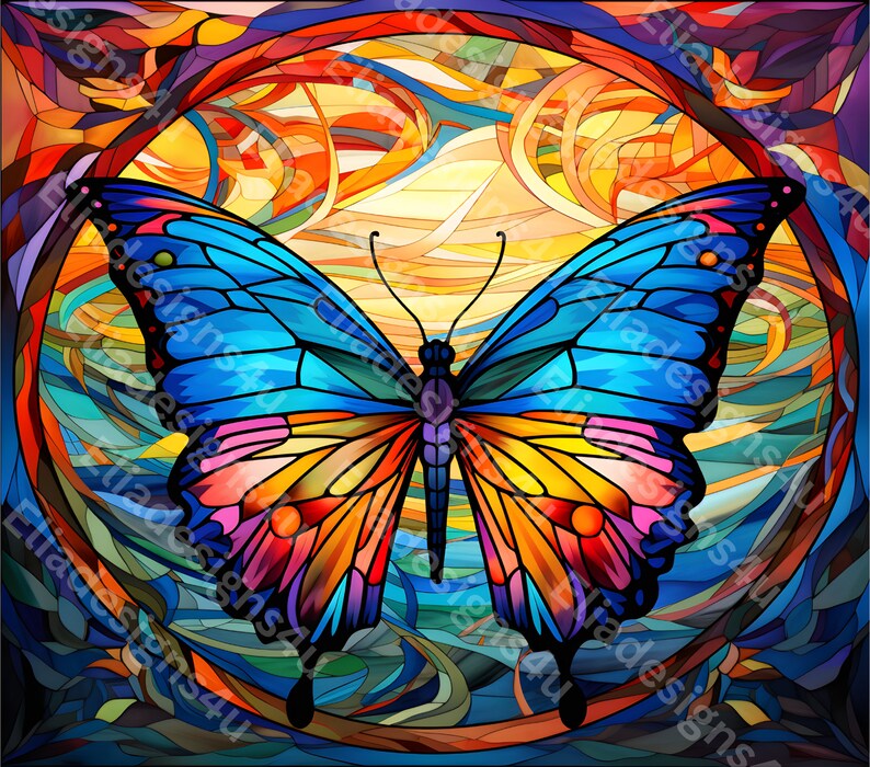 Butterfly Stained Glass Colorful 20 Oz Skinny Tumbler - Etsy