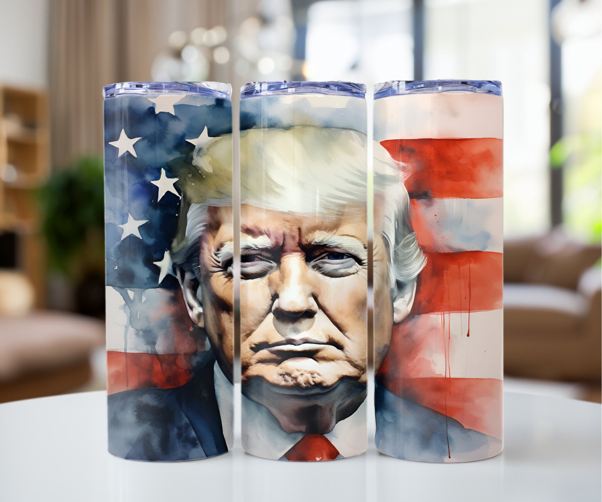 Donald Trump 20 Oz Skinny Tumbler Wrap Sublimation Design Watercolor ...