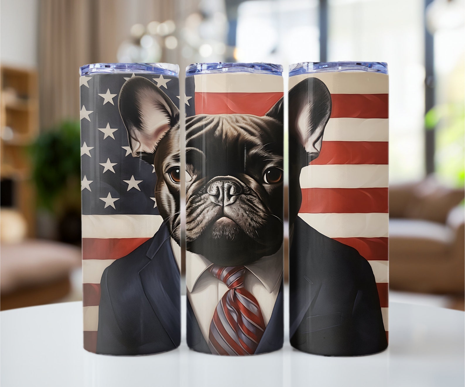 French Bulldog American Flag 20 Oz Tumbler Wrap, Sublimation Design ...